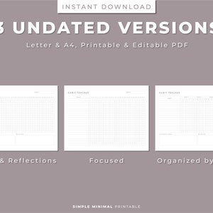Monthly Dated & Undated Habit Tracker Bundle Set, 31 Day Template ...