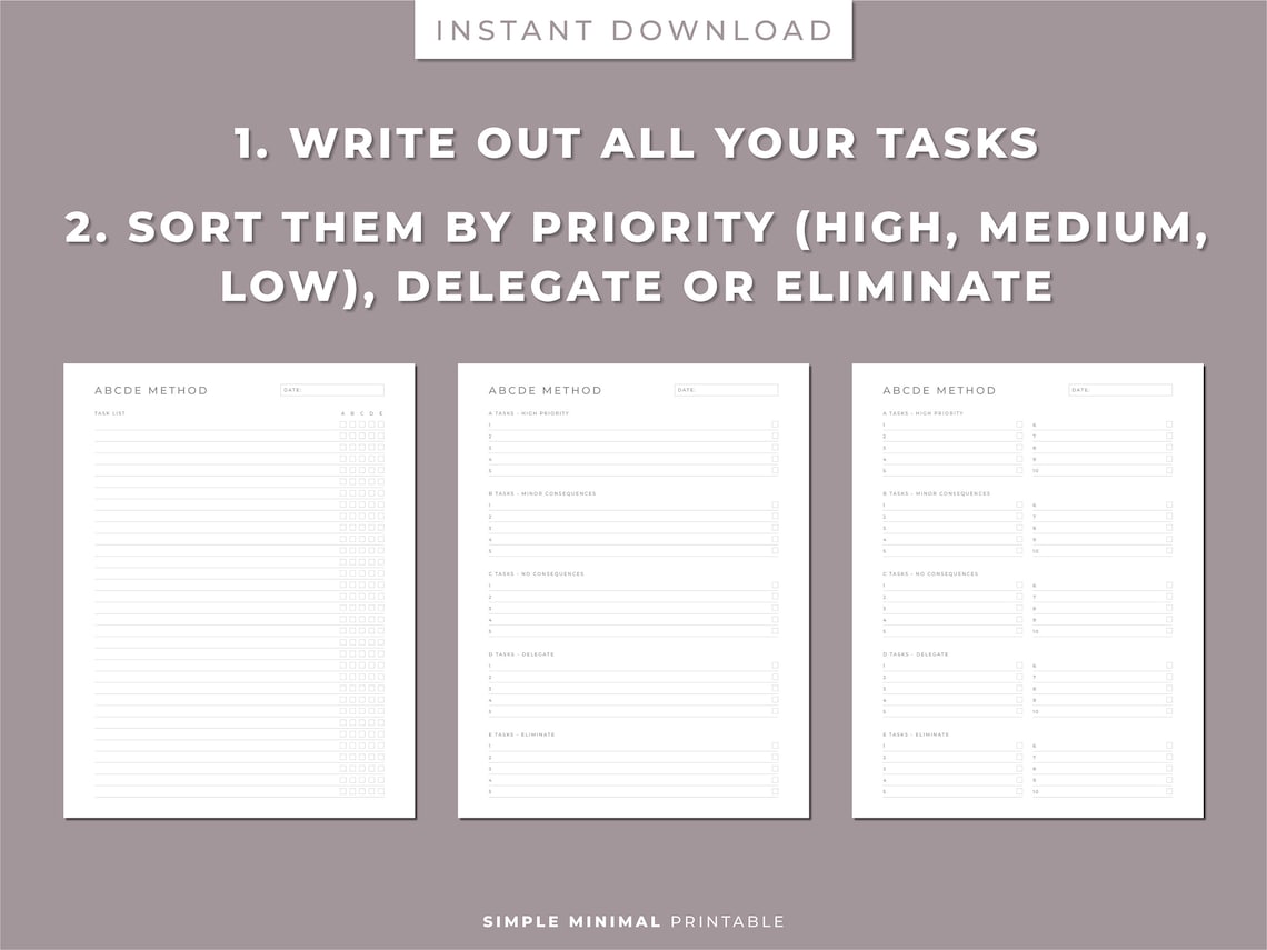 ABCDE Method Productivity Printable, Task List, Goal Setting, Priority ...