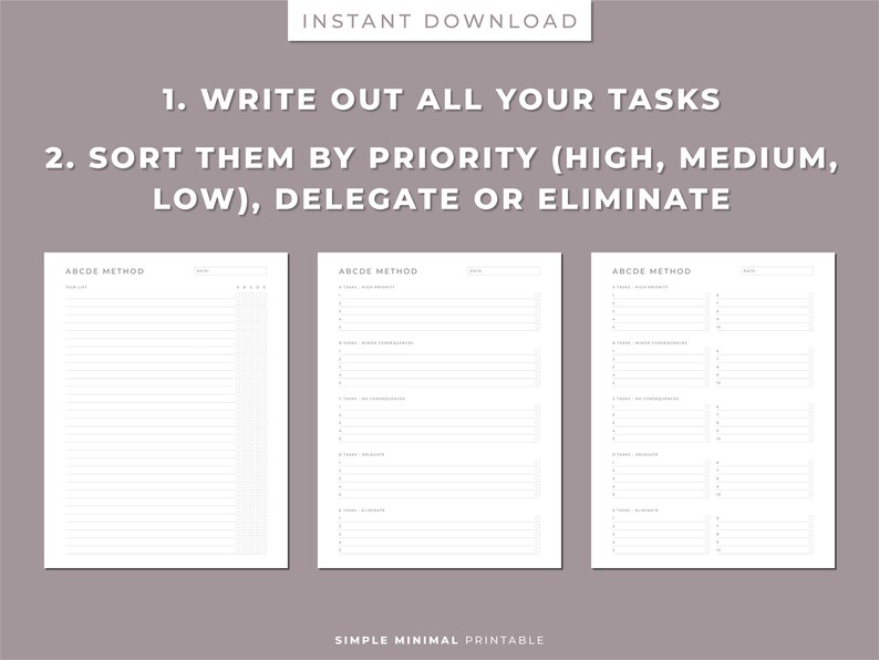 ABCDE Method Productivity Printable: Task List (letter/a4 PDF) - Etsy