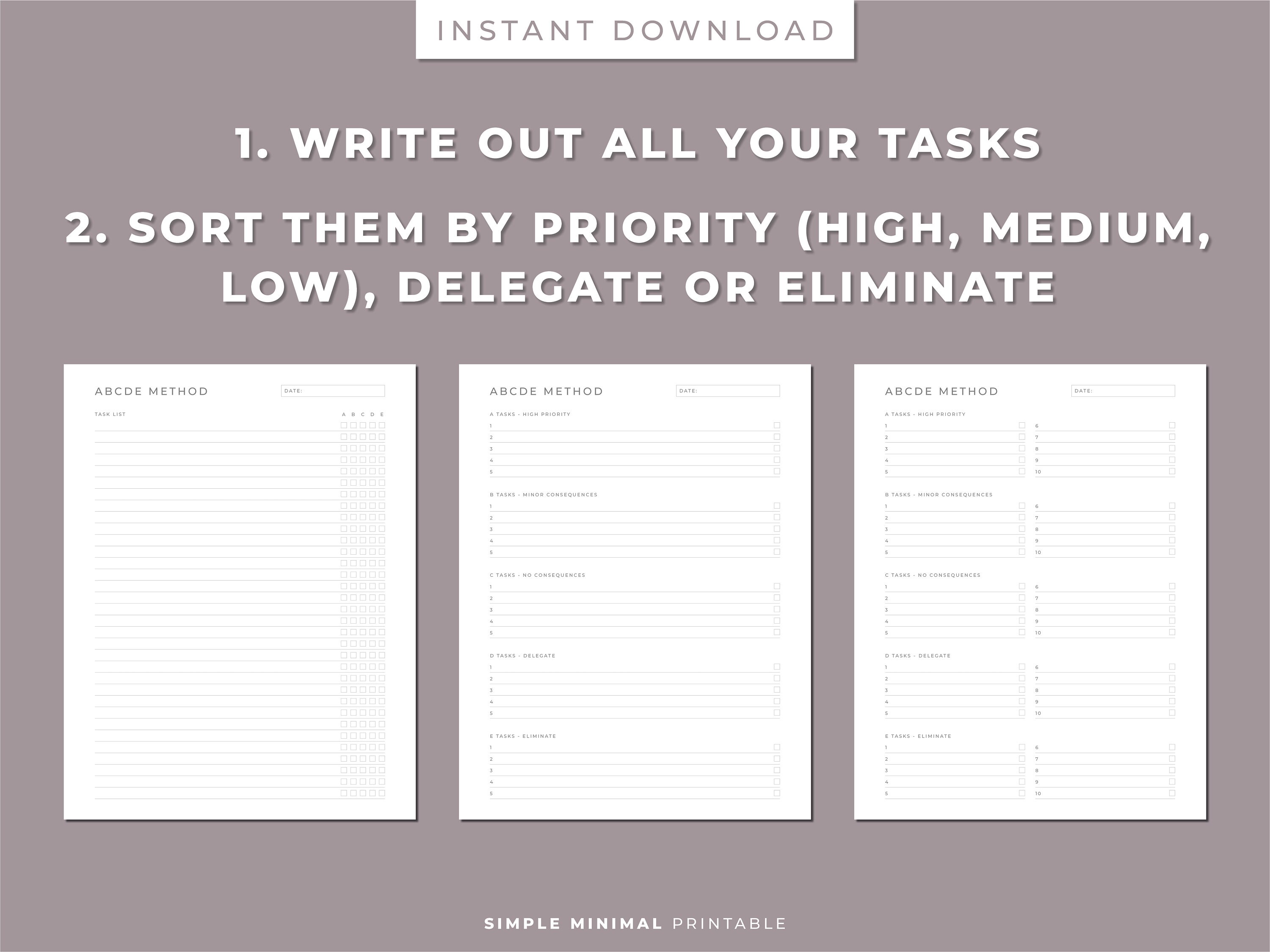 ABCDE Method Productivity Printable: Task List (letter/a4 PDF) - Etsy