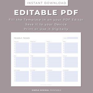Yearly Task Planner Printable, Year-at-a-glance, Annual Perpetual ...