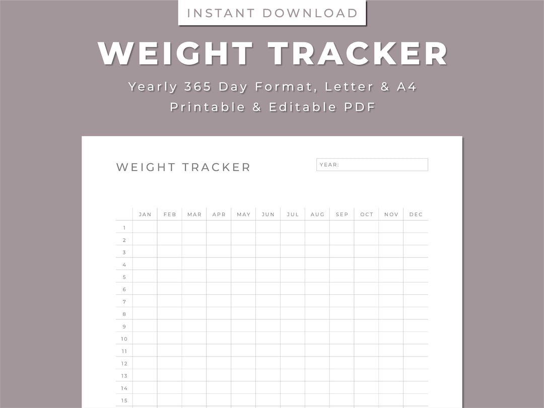 Weight Tracker, Yearly Weight Tracker, 365 Days, Daily Weight Journal ...