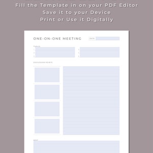One-on-one Meeting Notes Printable: Agenda and Minutes (letter/a4 ...