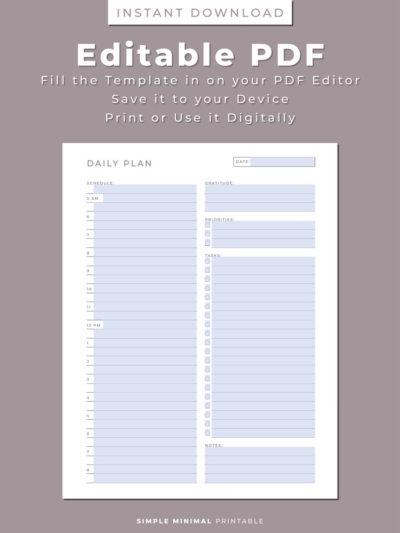 Daily Priority Planner, Printable & Editable, Undated Planner, Instant ...