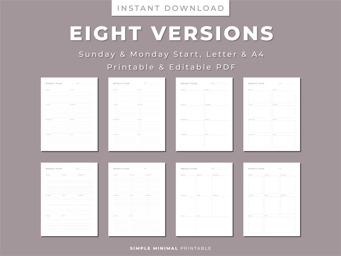 Weekly Day Planner Printable, Editable, Undated Planner, Instant ...