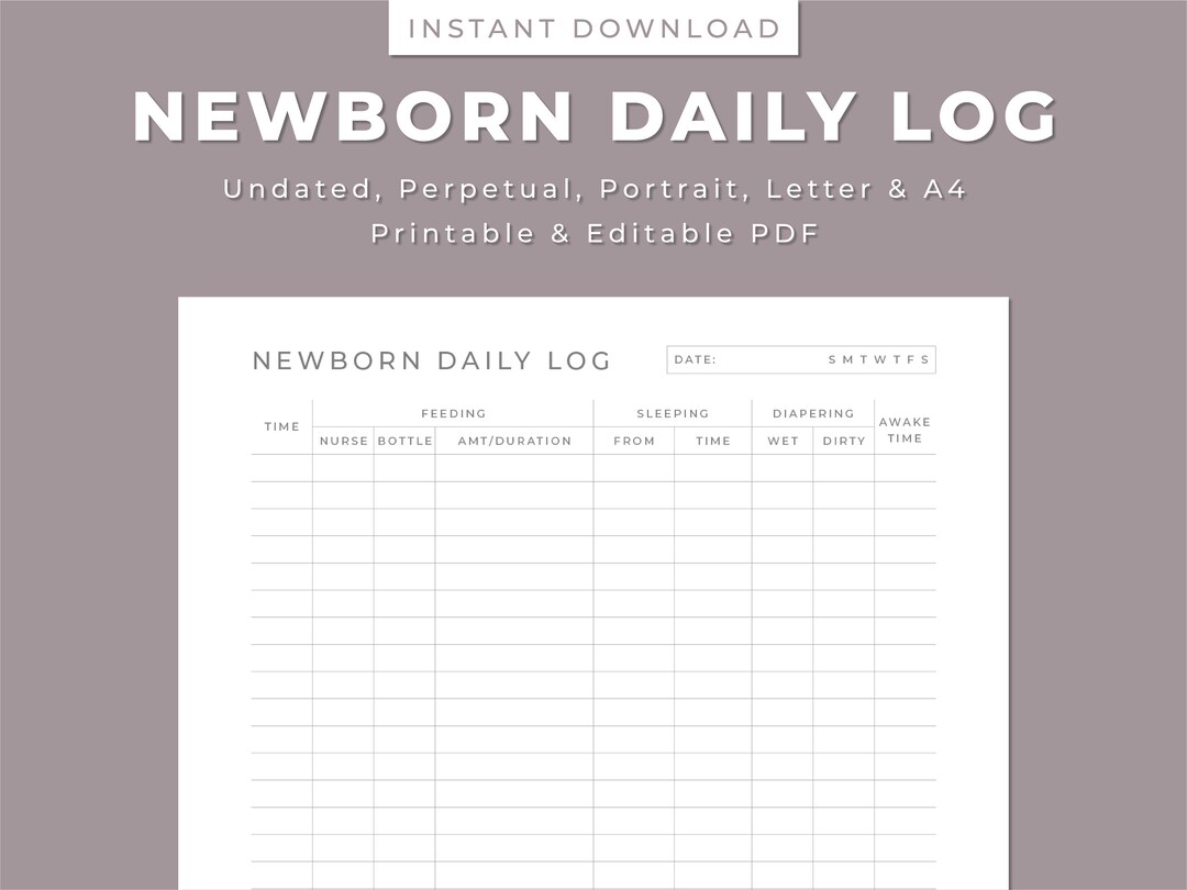 Newborn Daily Log Printable: Baby Care Tracker (letter/a4 PDF) - Etsy