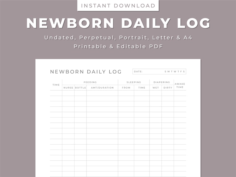 Newborn Daily Log Printable: Baby Care Tracker (letter/a4 PDF) - Etsy