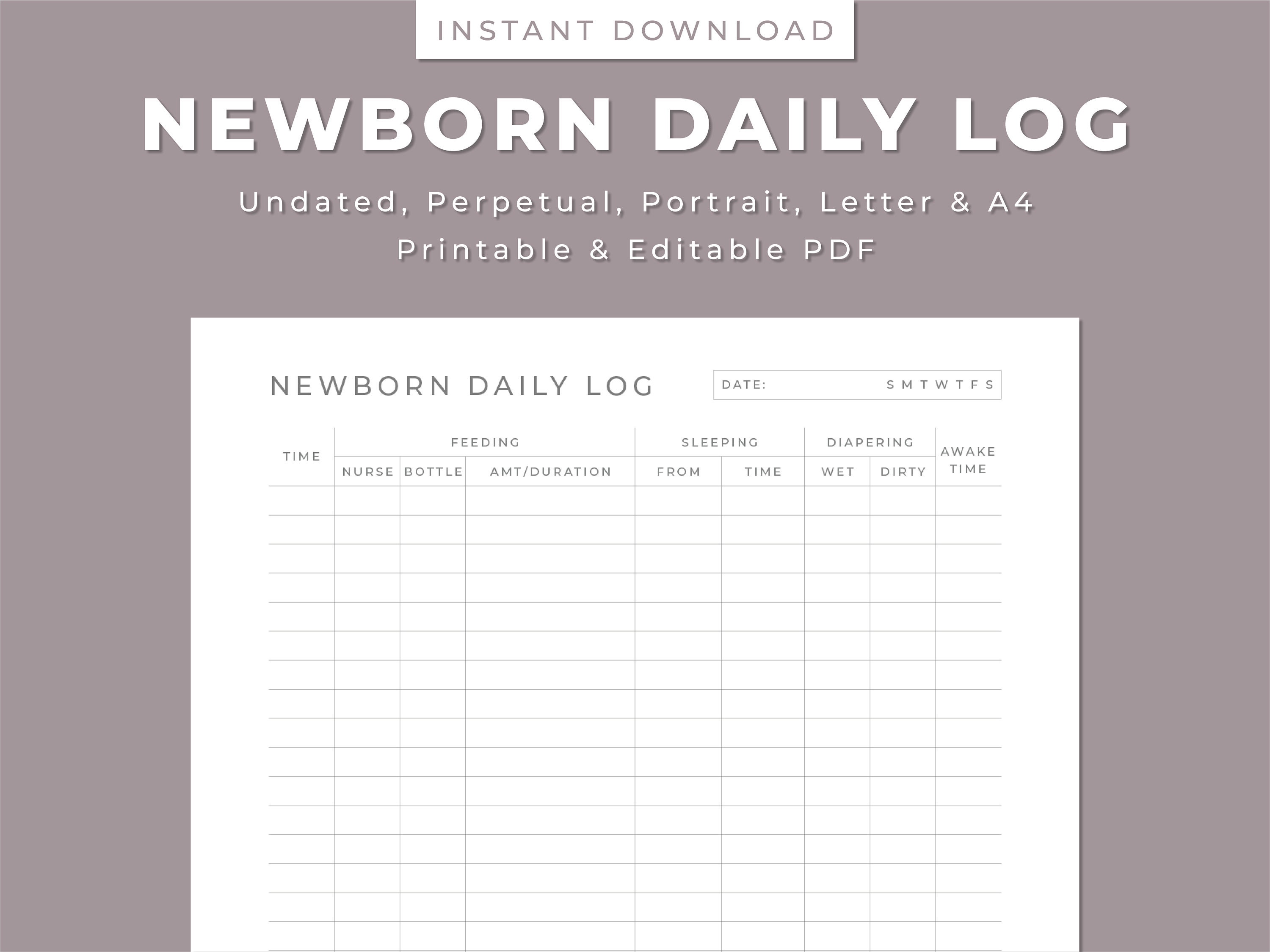Newborn Daily Log Printable: Baby Care Tracker (letter/a4 PDF) - Etsy