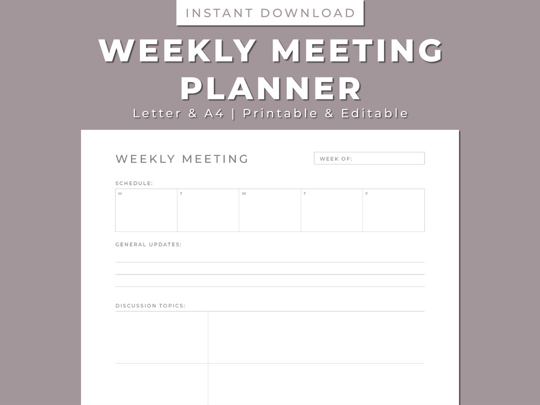 Weekly Meeting Notes Printable, Meeting Agenda, 1:1, Minutes, Business ...
