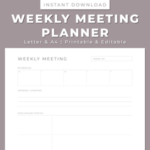 Weekly Meeting Notes Printable, Meeting Agenda, 1:1, Minutes, Business ...