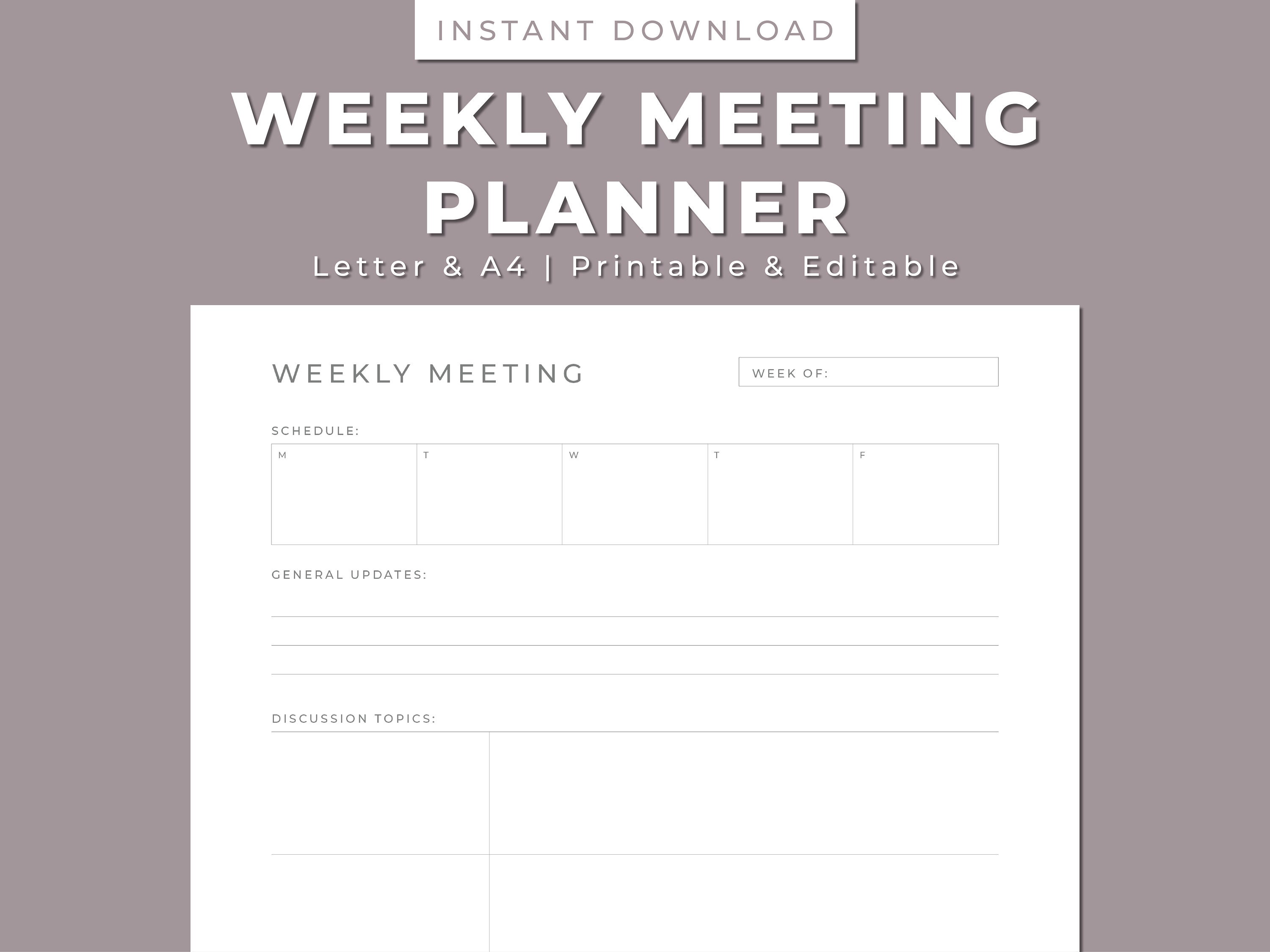 Weekly Meeting Notes Printable, Meeting Agenda, 1:1, Minutes, Business ...
