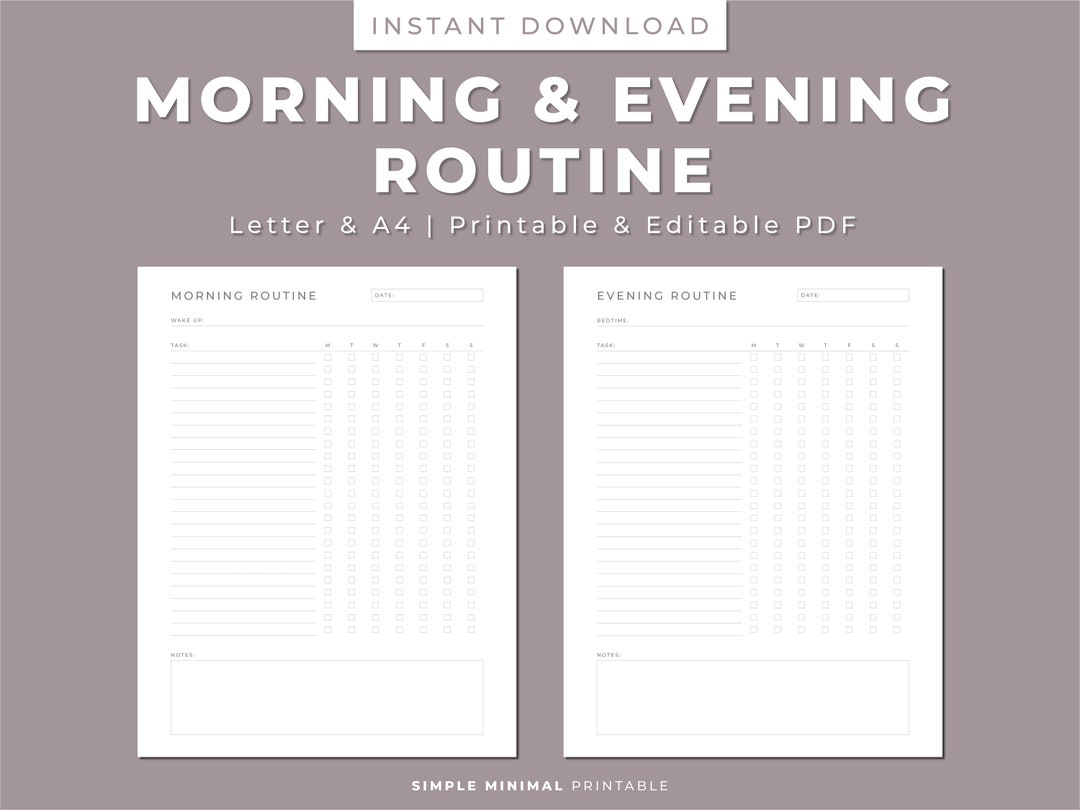 Morning & Evening Routine Printable, Planner and Habit Tracker, Morning ...