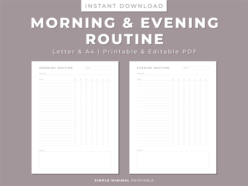 Morning & Evening Routine Printable, Planner and Habit Tracker, Morning ... Morning & Evening Routine Printable, Planner and Habit Tracker, Morning ...
