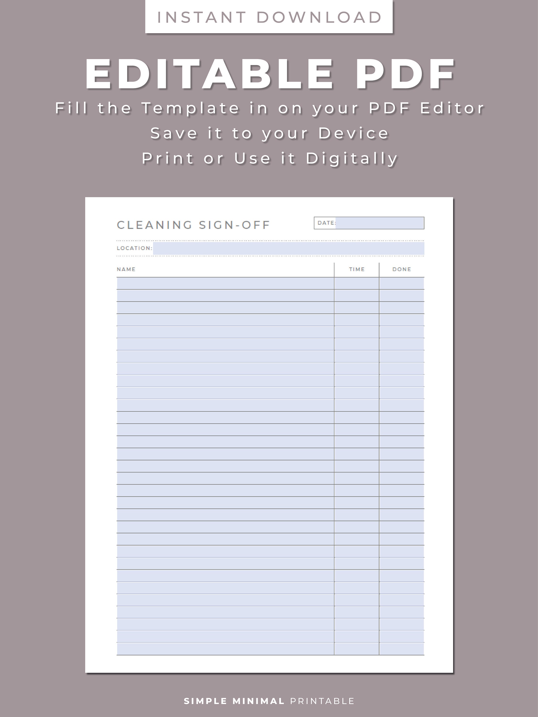 Cleaning Sign-off Checklist: Minimalist Printable (letter/a4 PDF) - Etsy