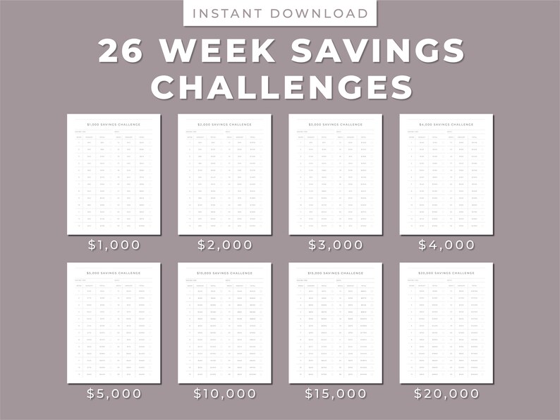 26 Week Savings Challenges Printable, Budget Finance Savings Planner ...