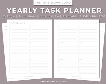 Yearly Overview Printable Planner, Year-at-a-glance, Annual Perpetual ...