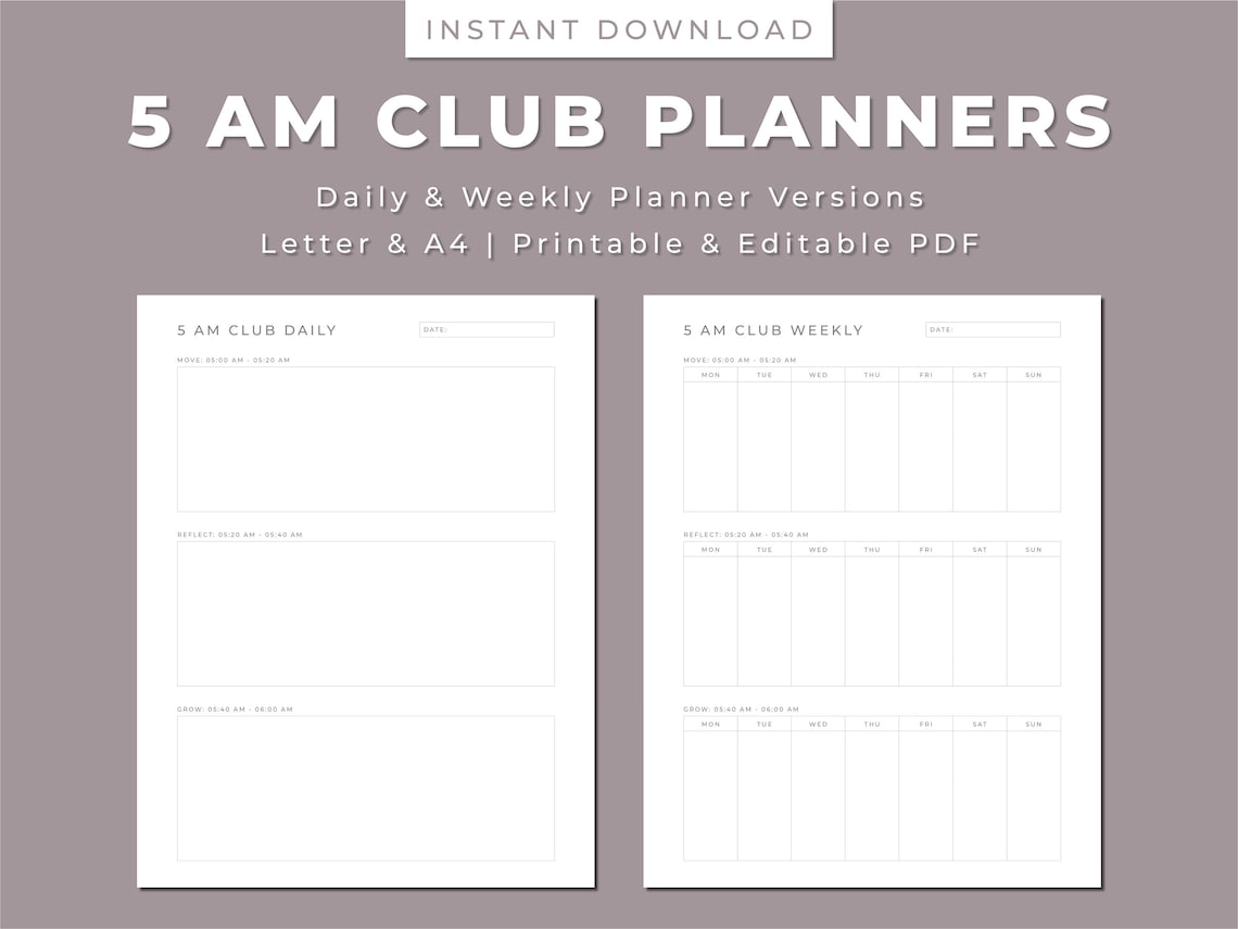 5 AM Club Planner: Daily & Weekly Habit Tracker (PDF) - Etsy