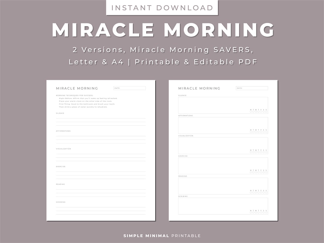 Miracle Morning Printable, Planner and Habit Tracker, Morning Routine ...