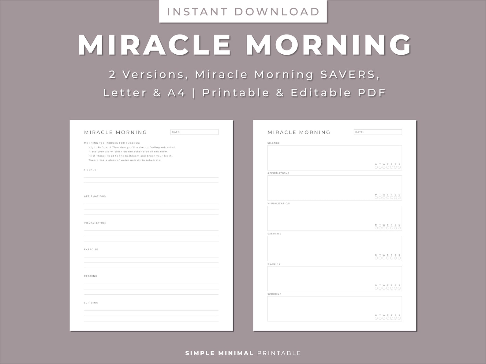 Miracle Morning Printable, Planner and Habit Tracker, Morning Routine ...