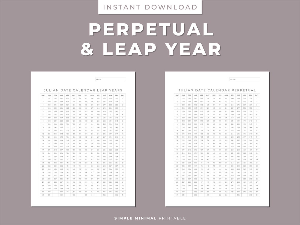 Julian Date Calendar: Perpetual & Leap Year Planner (printable PDF) - Etsy