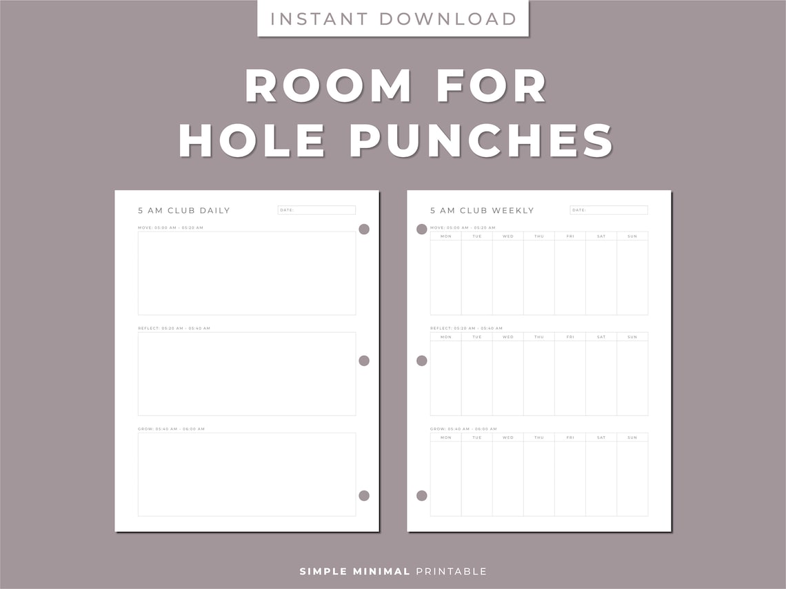 5 AM Club Planner: Daily & Weekly Habit Tracker (PDF) - Etsy