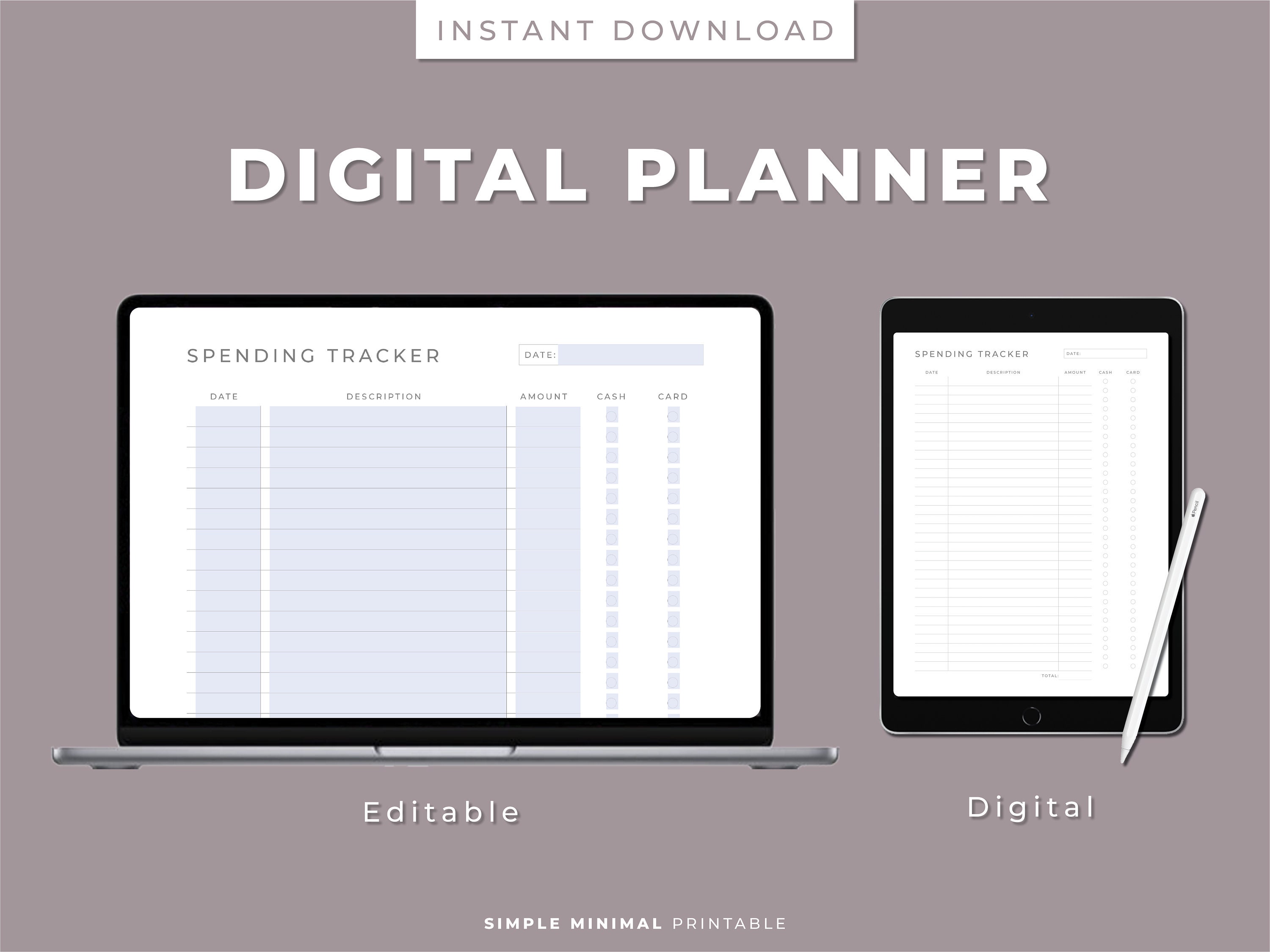 Minimal Spending Tracker Printable: Financial Expense Budget (letter/a4 ...