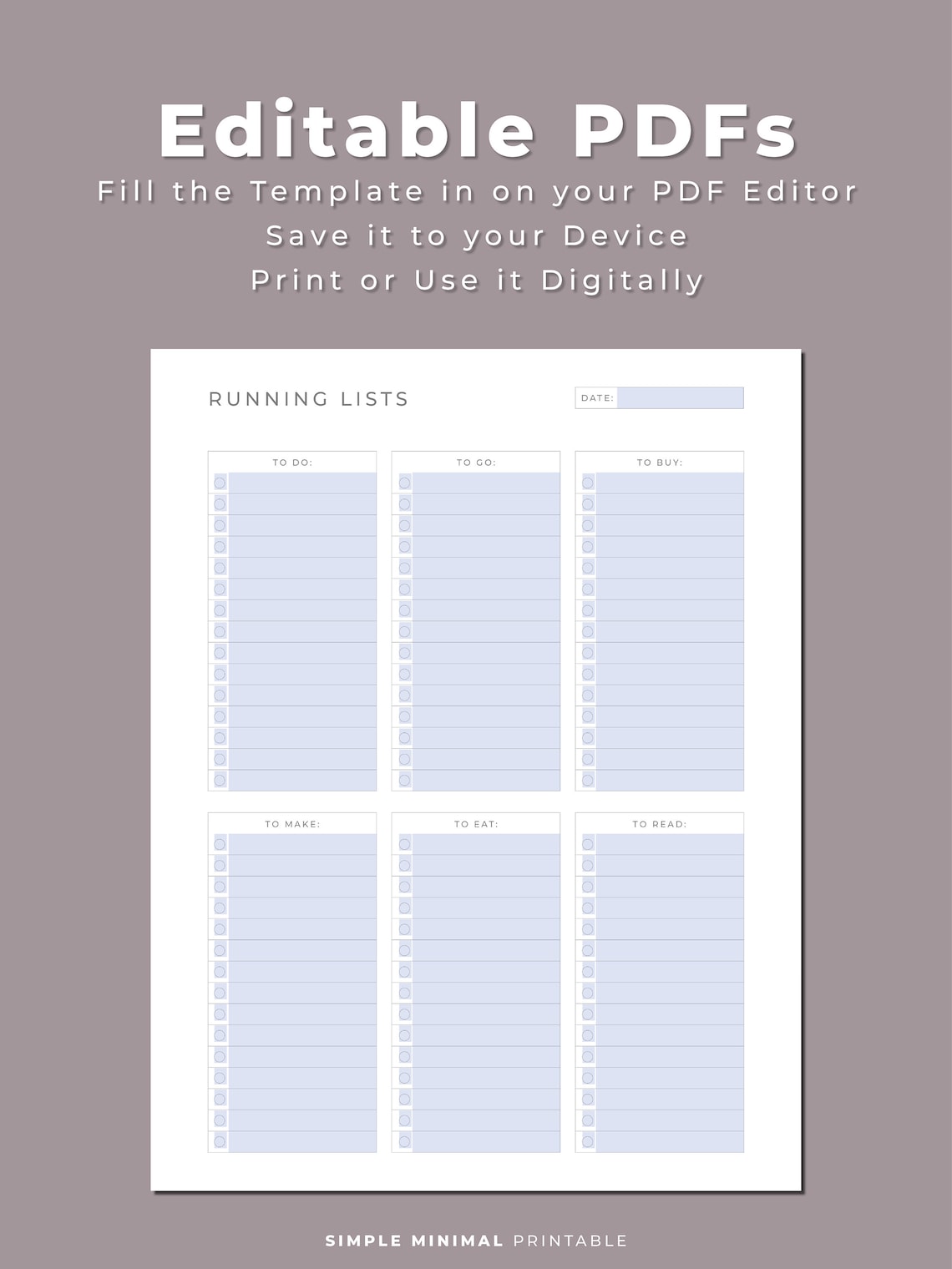 Running To-do Lists Printable: Simple Task Planner (PDF) - Etsy
