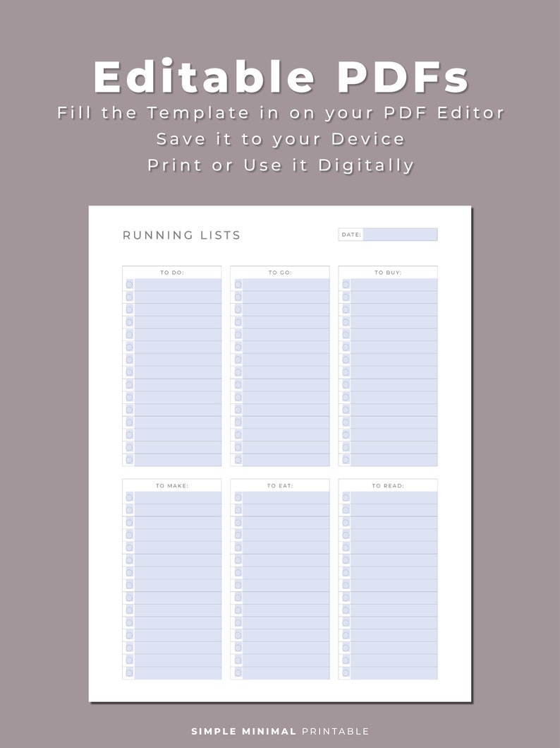 Running To-do Lists Printable: Simple Task Planner (PDF) - Etsy