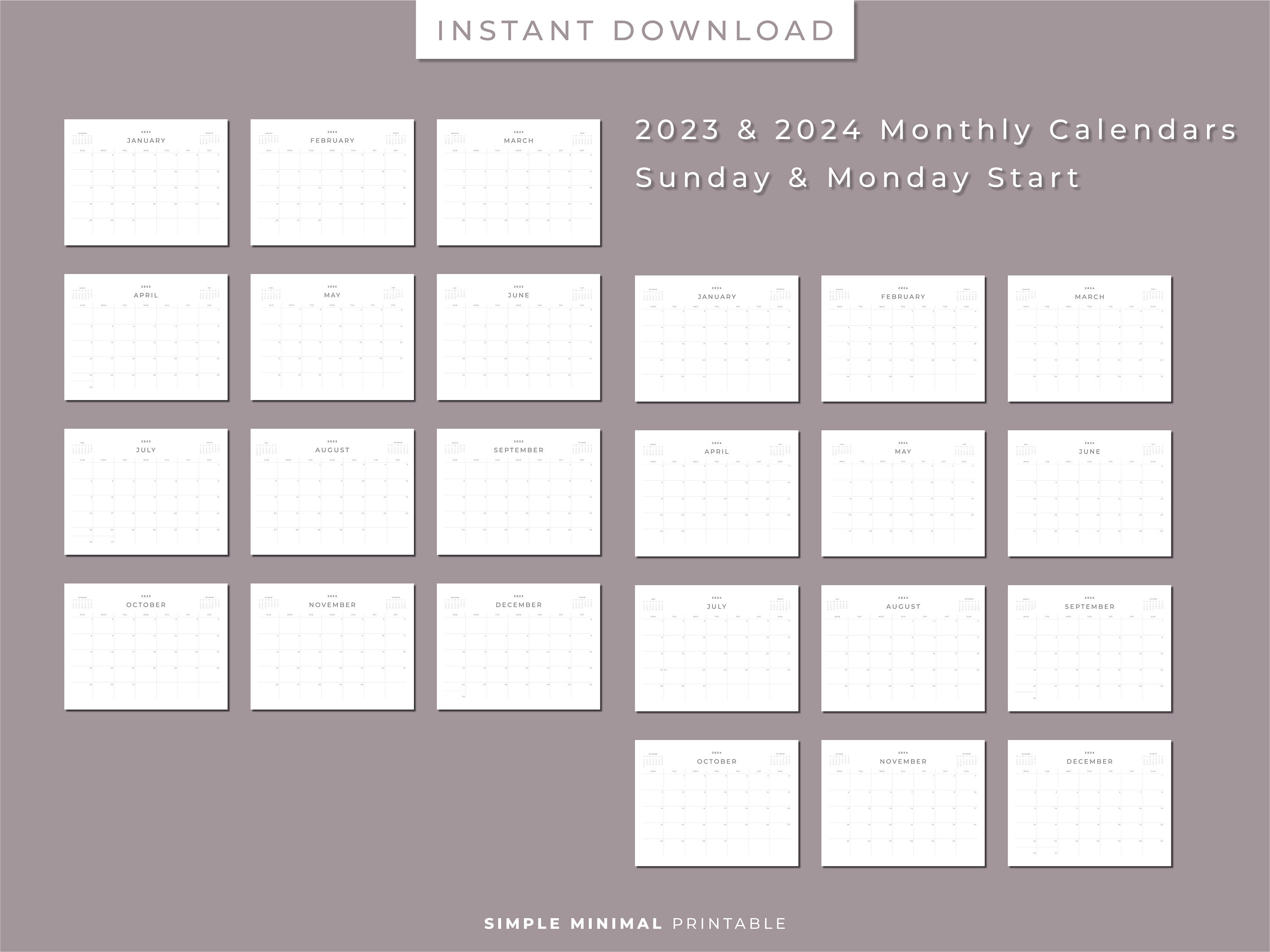2023/2024 Monthly Printable Calendars Landscape Yearly - Etsy