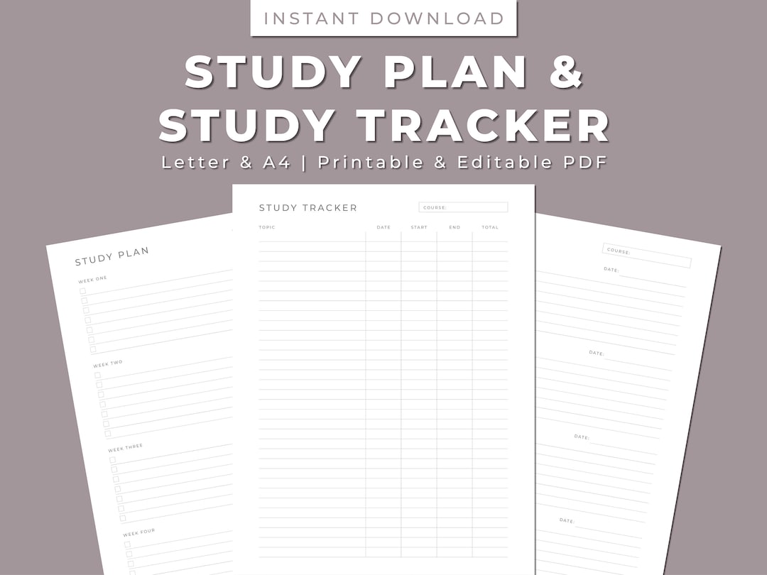 Study Plan & Study Tracker Printable, Course/exam Schedule, Term ...