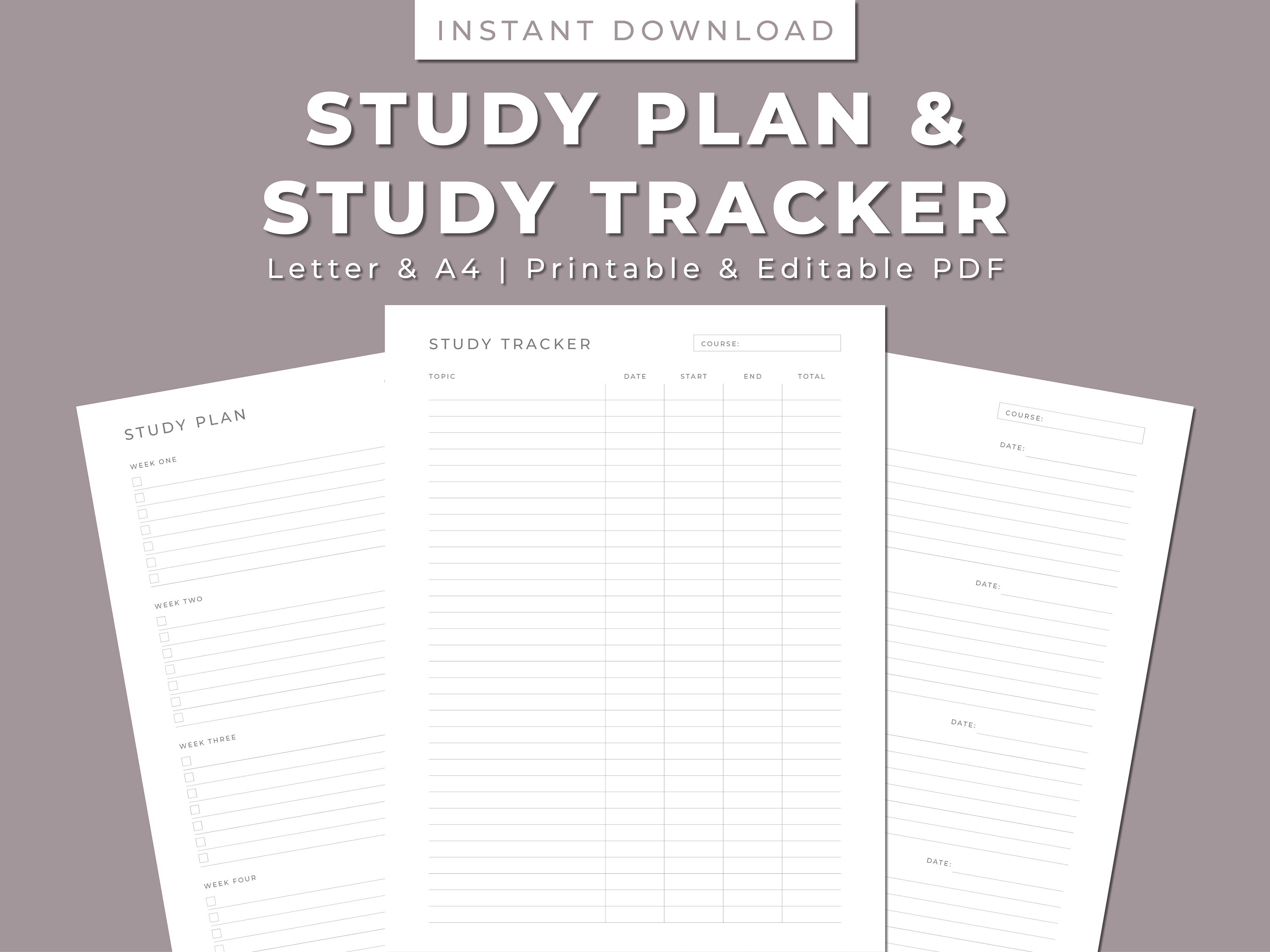 Study Plan & Study Tracker Printable, Course/exam Schedule, Term ...