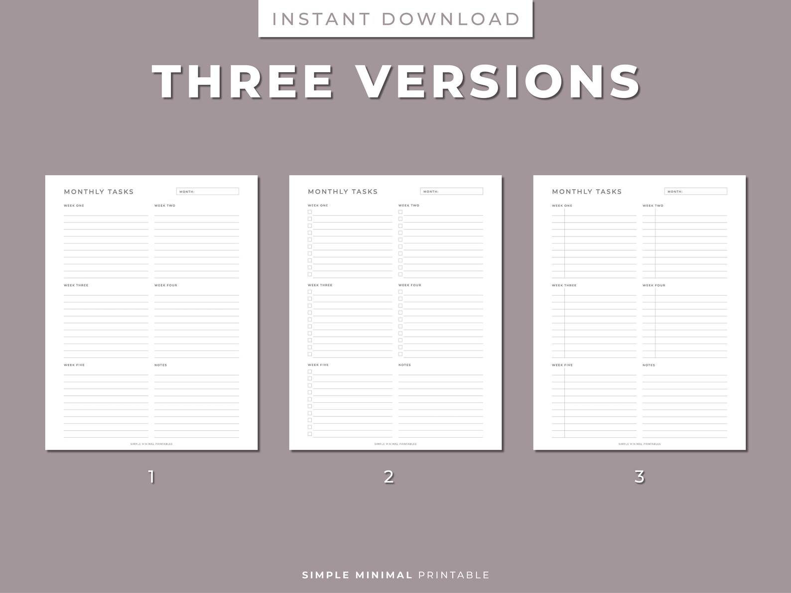 Monthly Task List Printable: 3 Versions, Letter/a4 (PDF) - Etsy