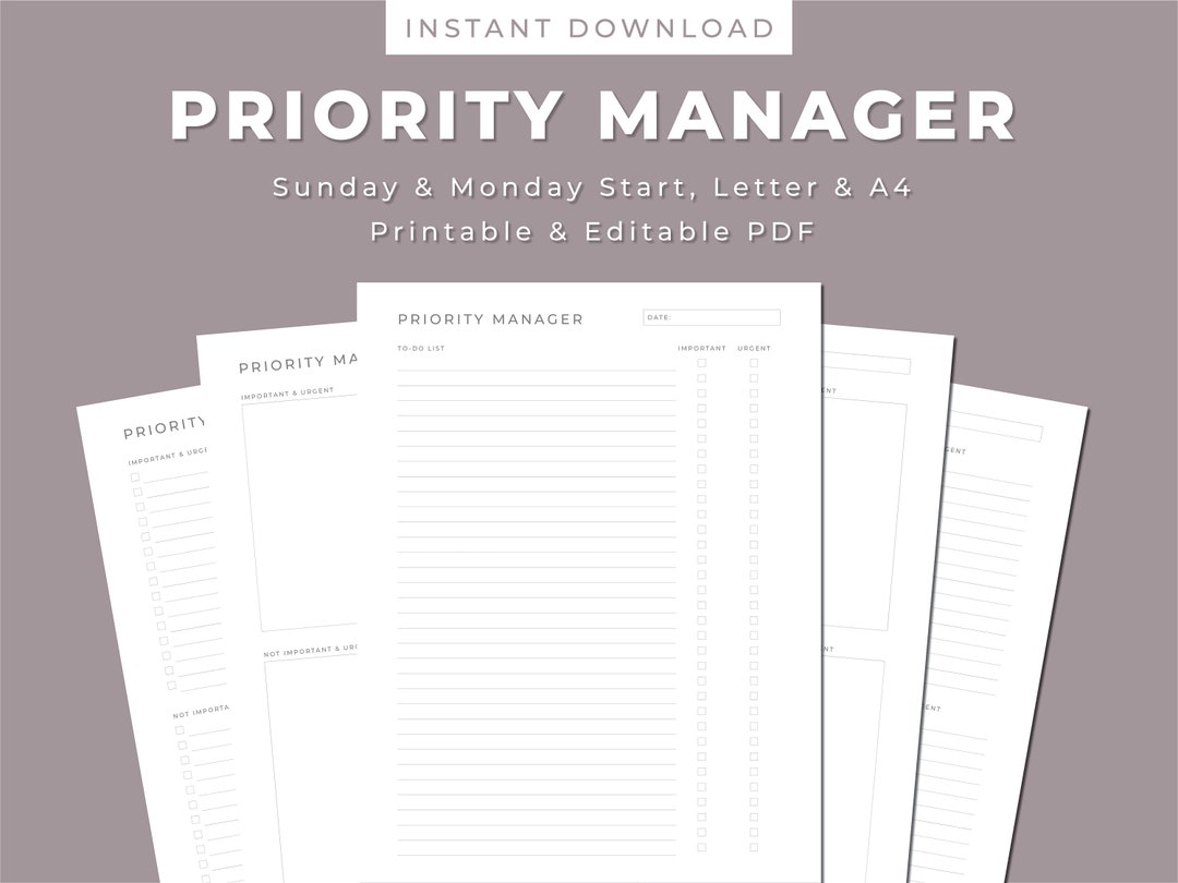 Priority Manager Printable, Priority Matrix, Decision Matrix, the ...
