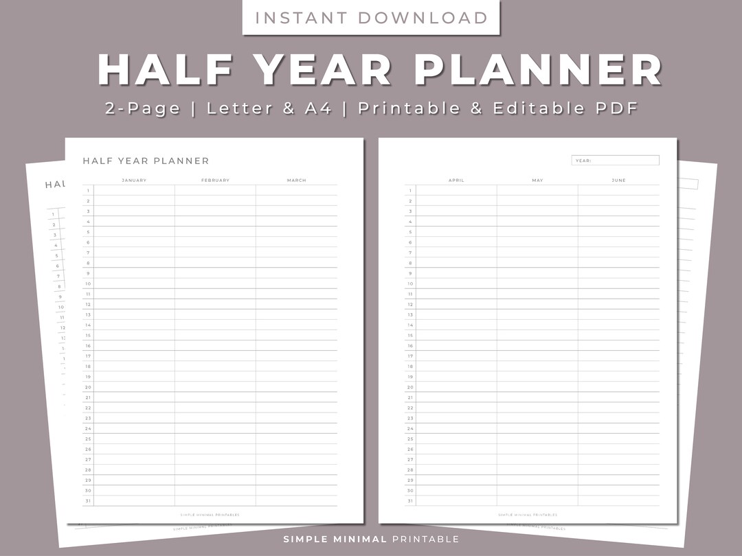 Half Year Printable Planner: Letter & A4 (instant Download PDF) - Etsy