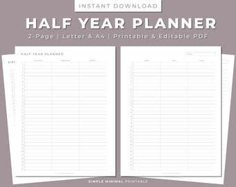 Half Year Yaerly Planner 2 Page Printable Pdf_fillable Pdf_annual ...
