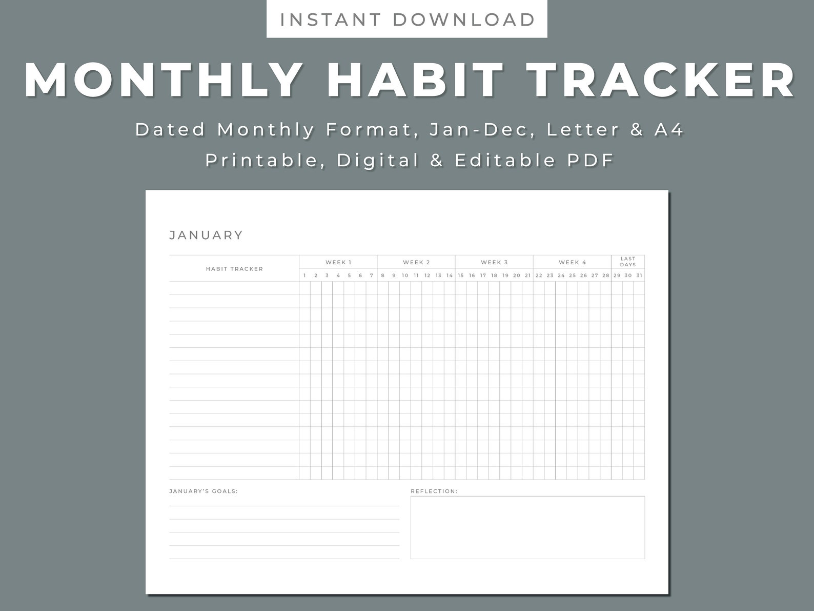 Monthly Dated Habit Tracker 31 Day Habit Tracker Template - Etsy