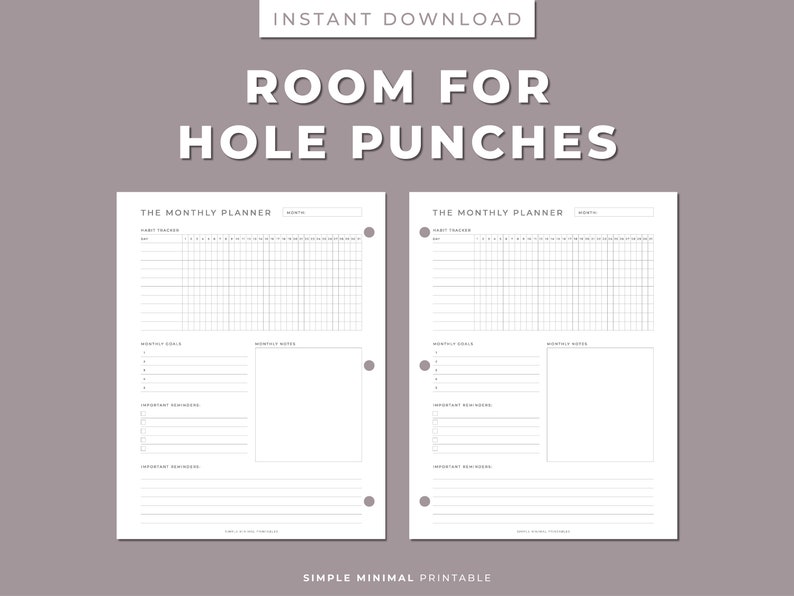 Monthly Planner Printable, Goals, Reminders, Habit Tracker, Notes ...