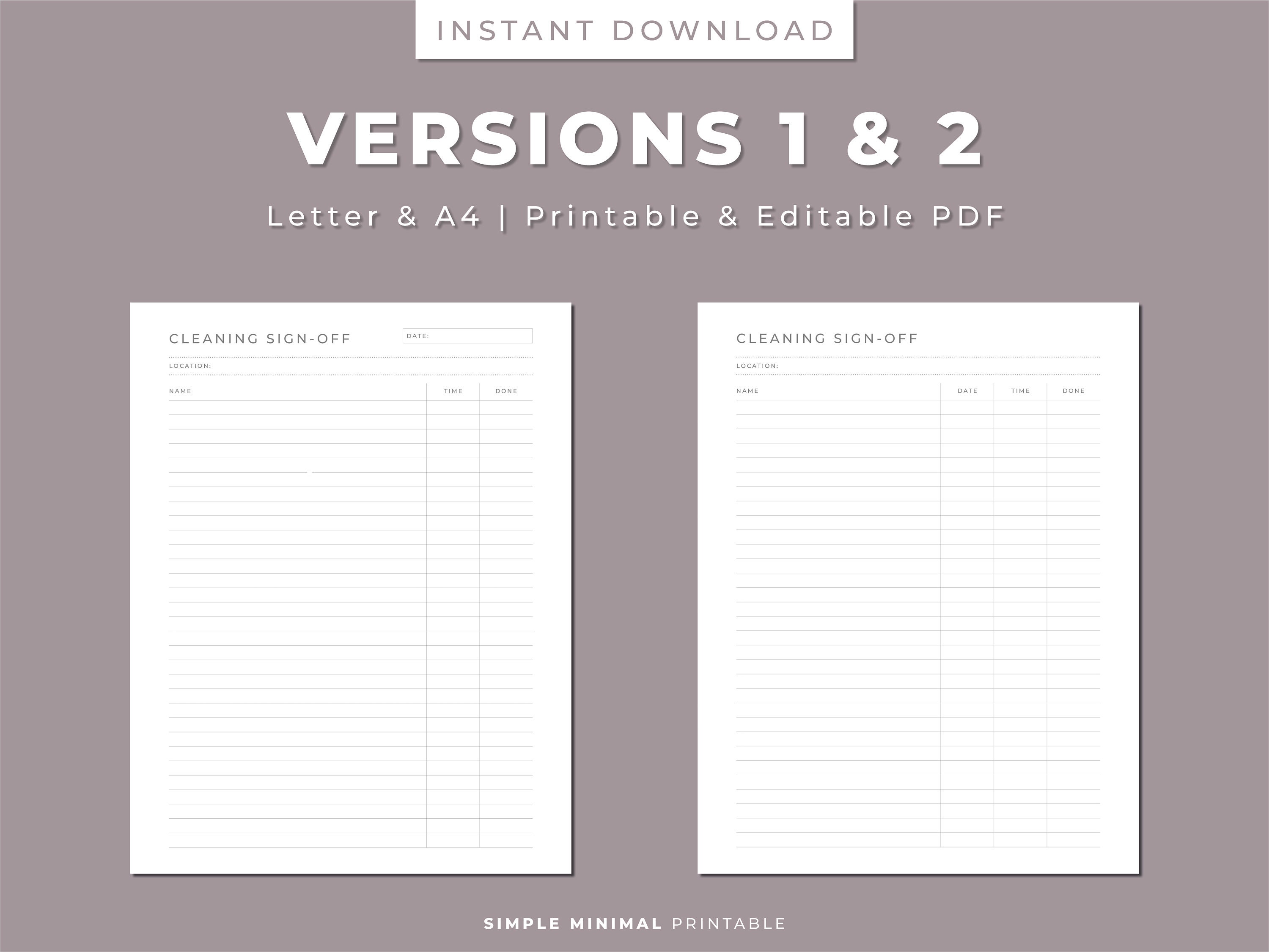 Cleaning Sign-off Checklist: Minimalist Printable (letter/a4 PDF) - Etsy