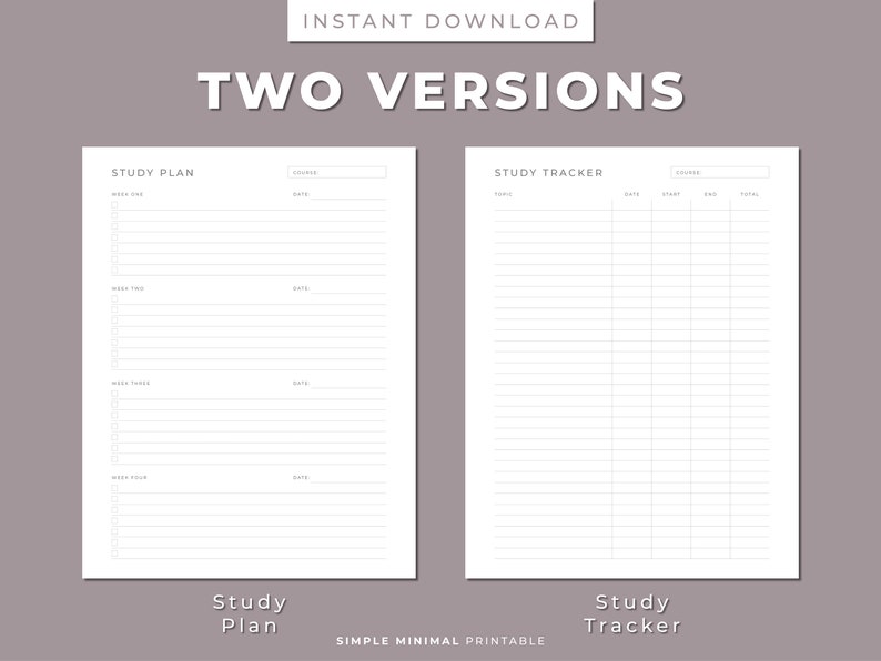 Study Plan & Study Tracker Printable, Course/exam Schedule, Term ...