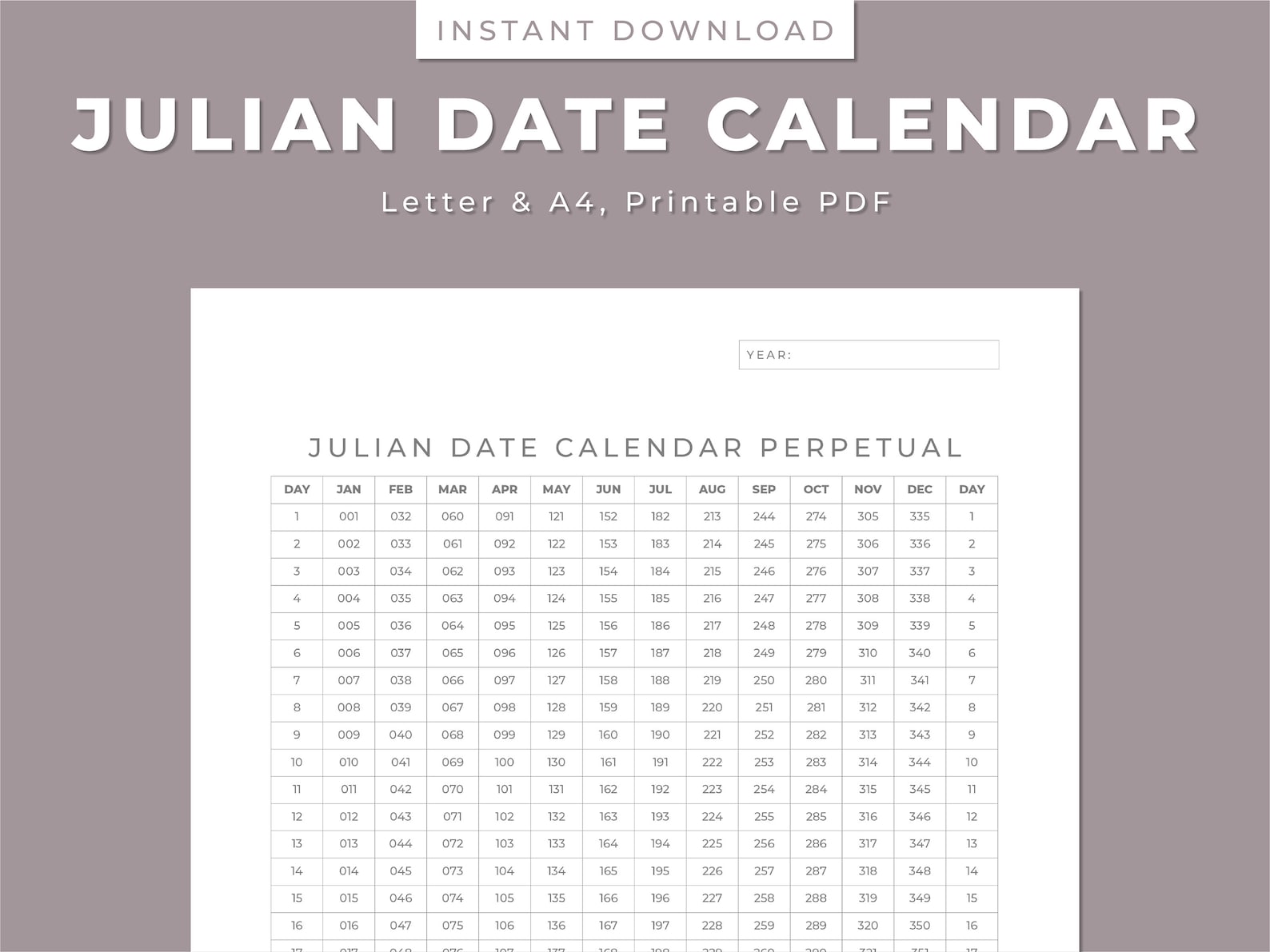 Julian Date Calendar, Project Management, Perpetual/leap Yr ...