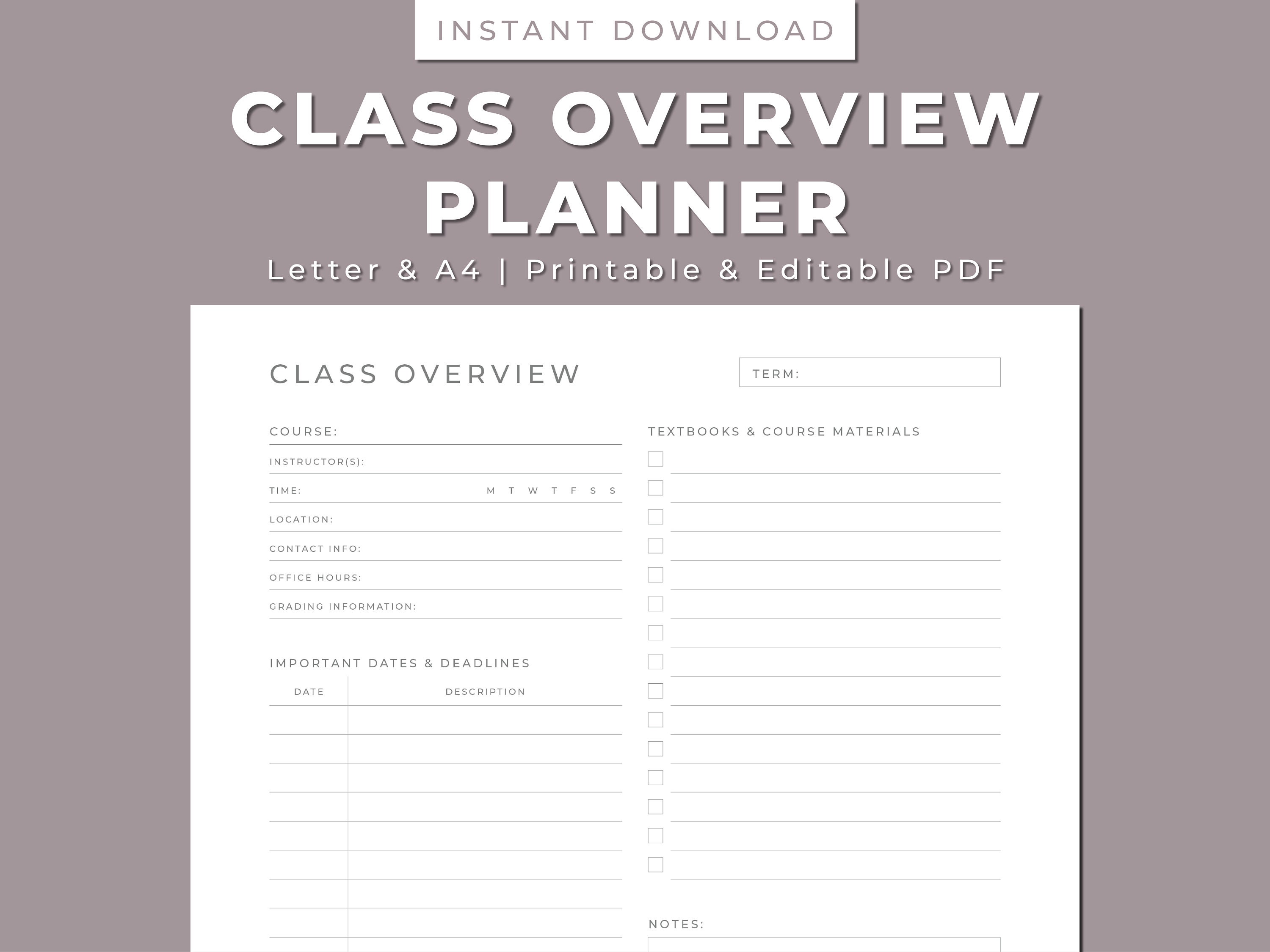 Class Overview Printable, Academic Course Overview, Term Schedule ...