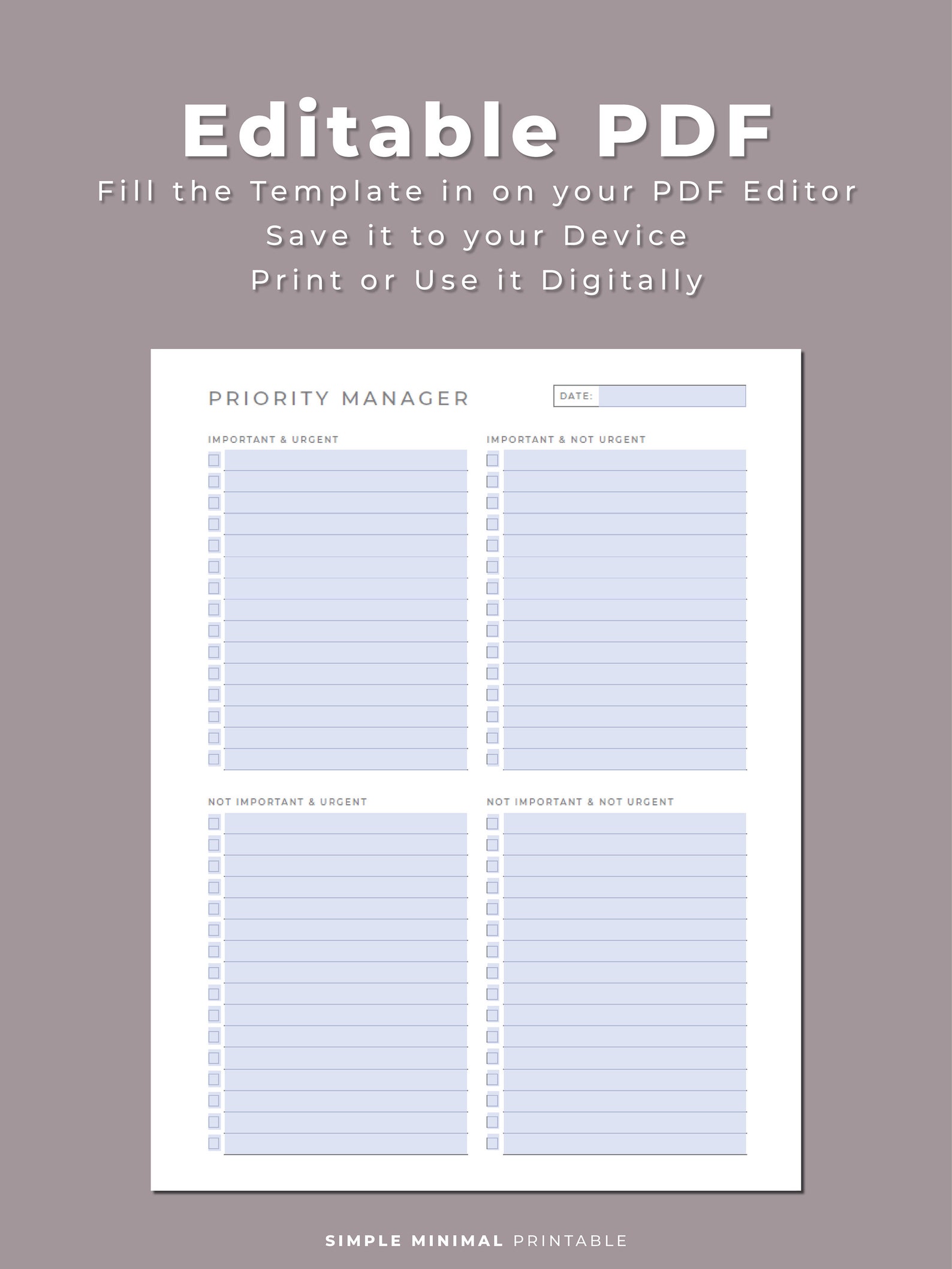 Priority Manager Printable Priority Matrix Decision Matrix - Etsy