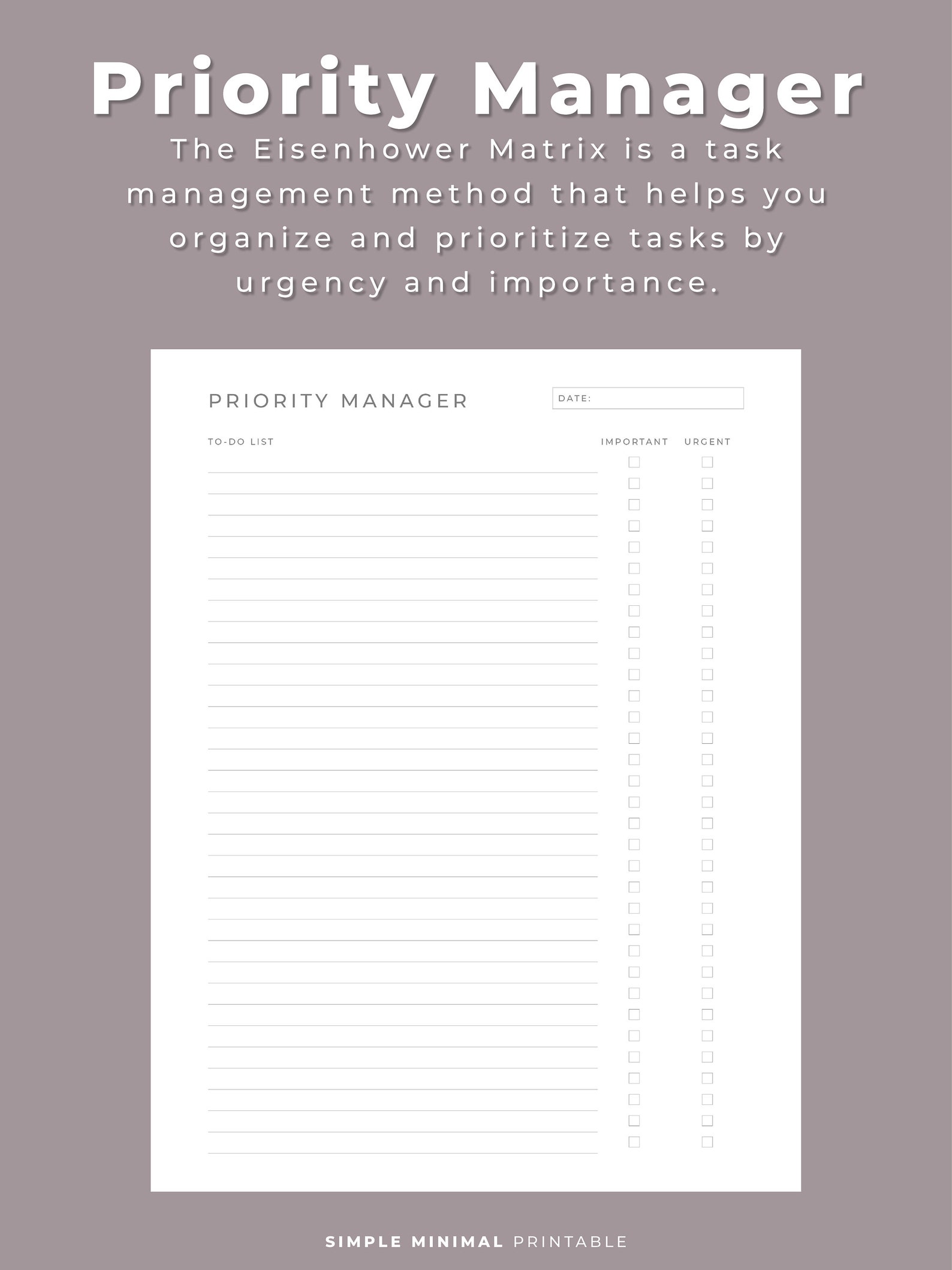 Priority Manager Printable Priority Matrix Decision Matrix - Etsy