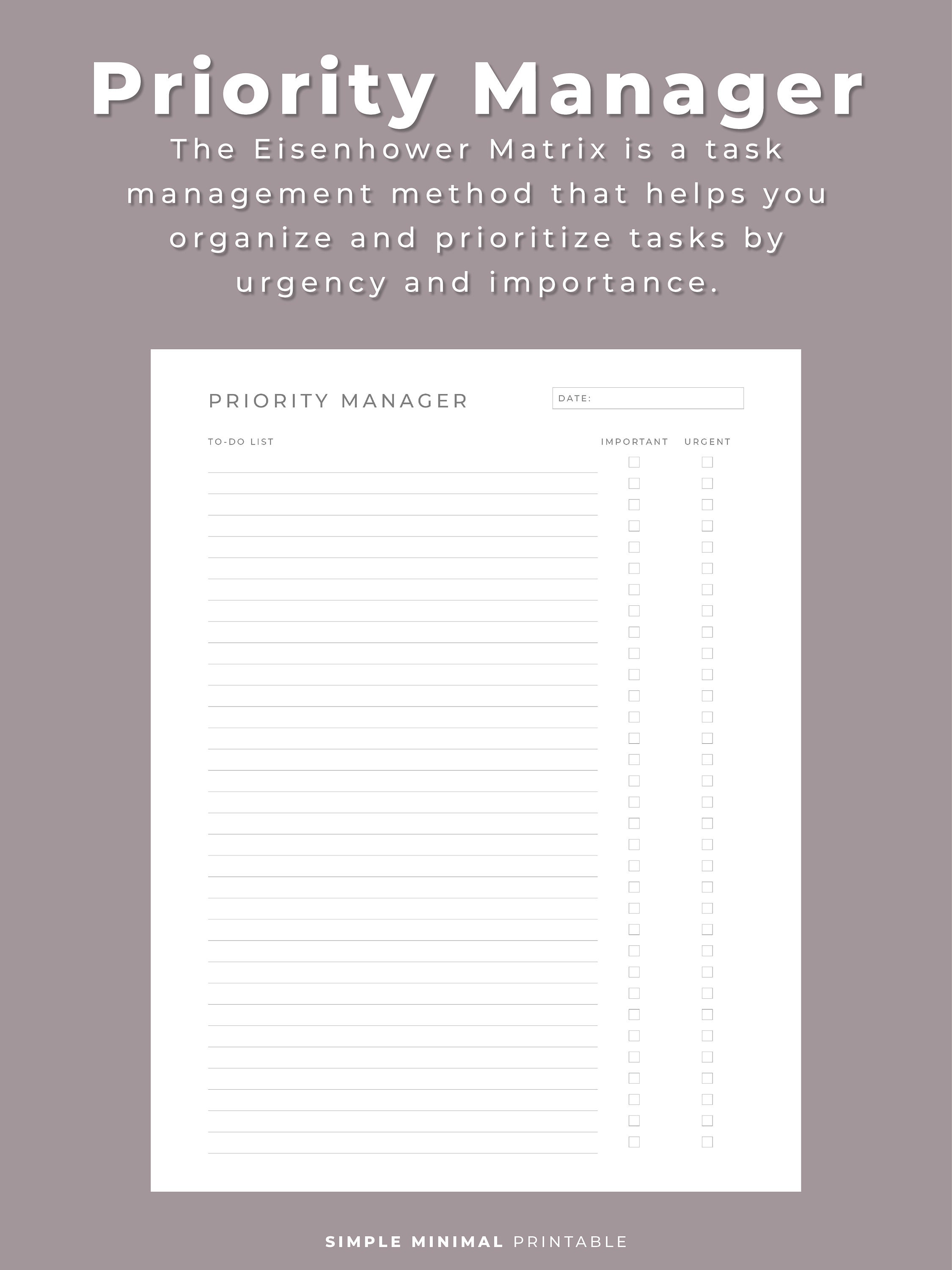 Priority Manager Printable, Priority Matrix, Decision Matrix, the ...