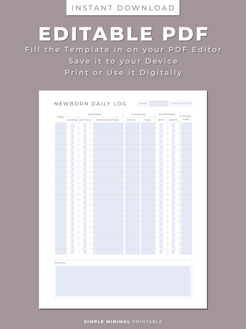 Newborn Daily Log Printable, Baby Care Tracker, Infant Daily Planner ...