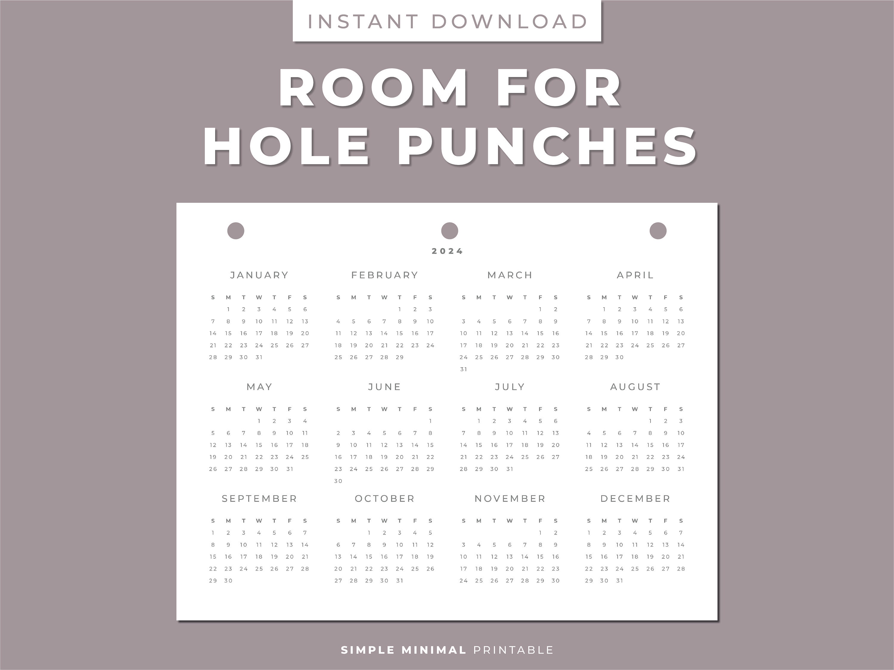 2024 Yearly Calendar Printable, Simple Yearly Calendar, Yearly Wall ...