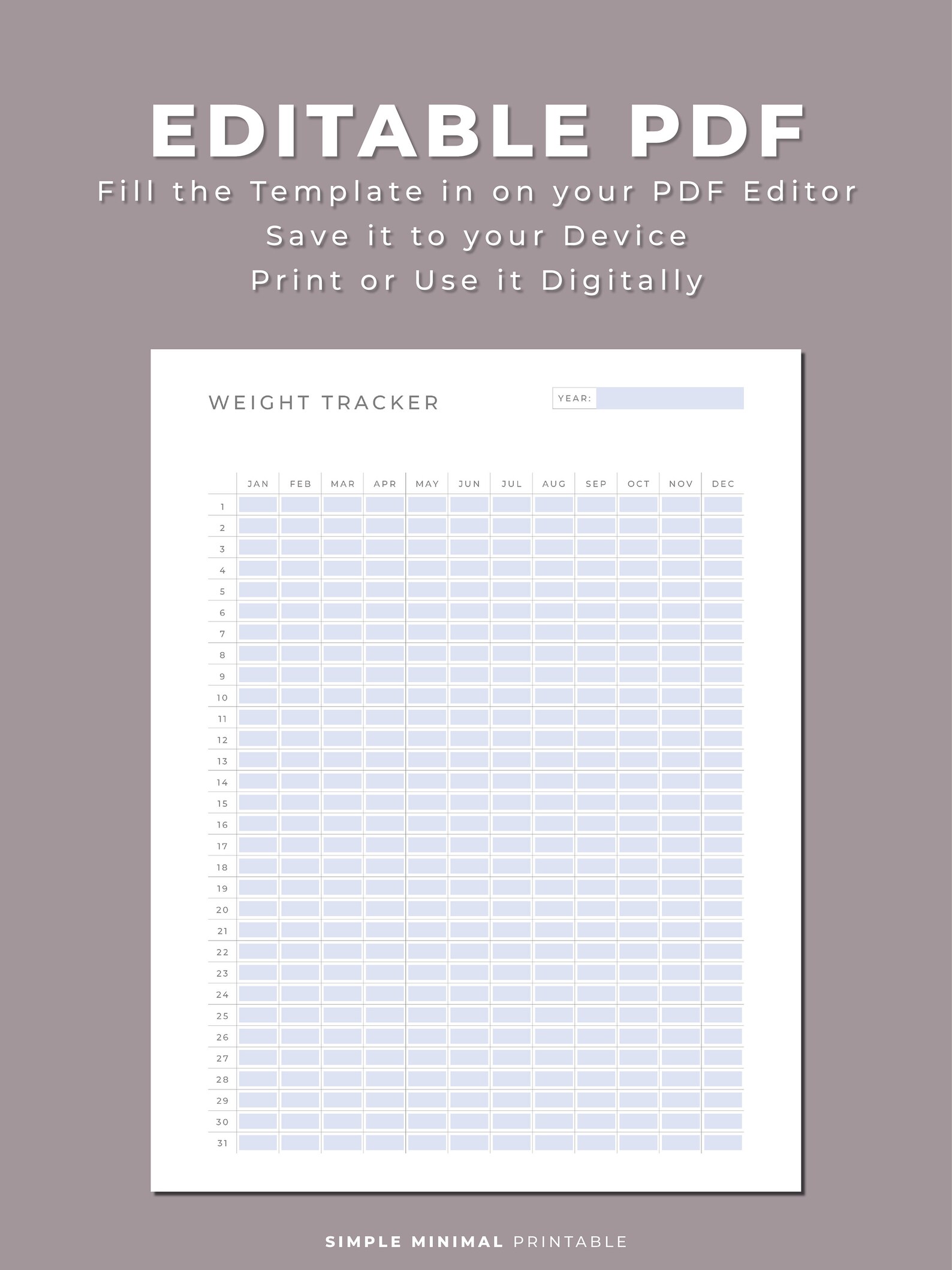 Weight Tracker, Yearly Weight Tracker, 365 Days, Daily Weight Journal ...