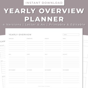 Yearly Overview Printable Planner, Year-at-a-glance, Annual Perpetual ...