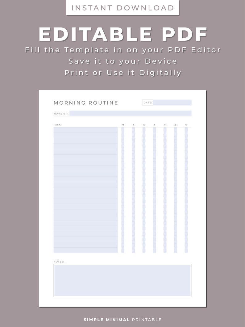 Morning & Evening Routine Printable, Planner and Habit Tracker, Morning ...