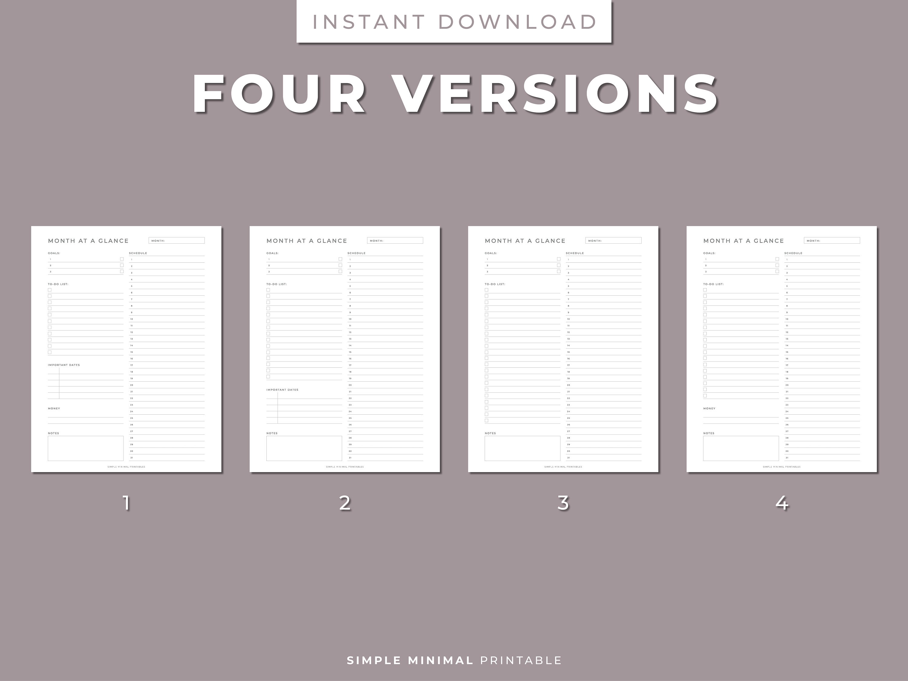 Month at A Glance Printable: Schedule & Notes (letter/a4) (PDF) - Etsy